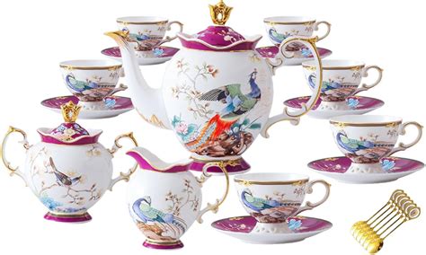 Acmlife Fine Bone China Tea Set For Adults With Teapot
