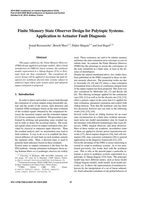 Pdf Finite Memory State Observer Design For Polytopic Systems Application To Sensor Fault