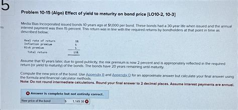 Solved Problem 10 15 Algo ﻿effect Of Yield To Maturity On