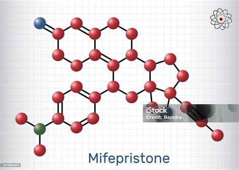 미페프리스톤 분자 그것은 프로게스테론 글루코 코르티코이드 호르몬 길항제 응급 피임약입니다 구조 화학식 및 분자 모델 새장에 종이 한 장 0명에 대한 스톡 벡터 아트 및 기타