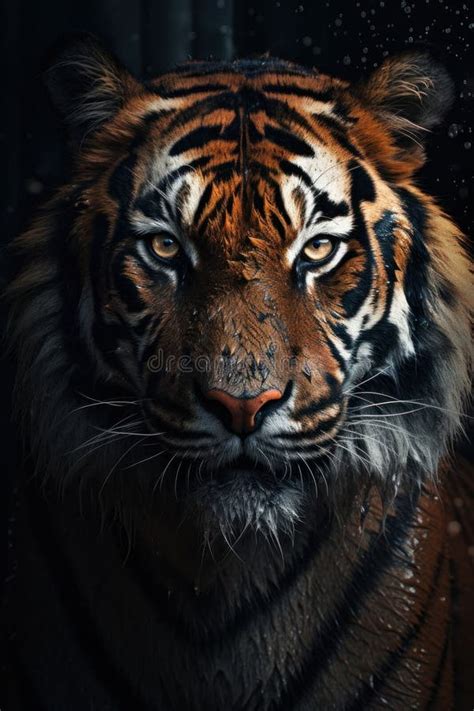 Illustration Tiger Portrait On Dark Created With Generative Ai Stock Illustration