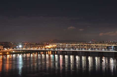무료 이미지 바다 수평선 다리 지평선 밤 아침 새벽 시티 마천루 도시 풍경 파노라마 도심 황혼 저녁 반사 경계표 야경 한강 서울 도시