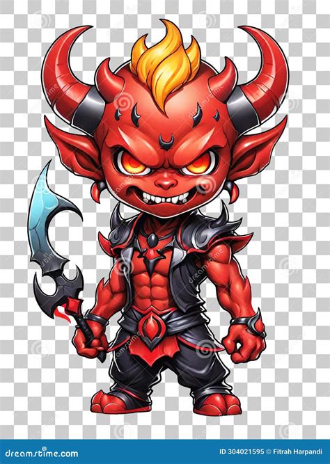 Chibi Demon With Horns Cartoon Character Llustration On Transparent Background Stock Image
