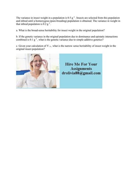 The Variance In Insect Weight In A Population Is 0 5 G2 Insects Are S Pdf