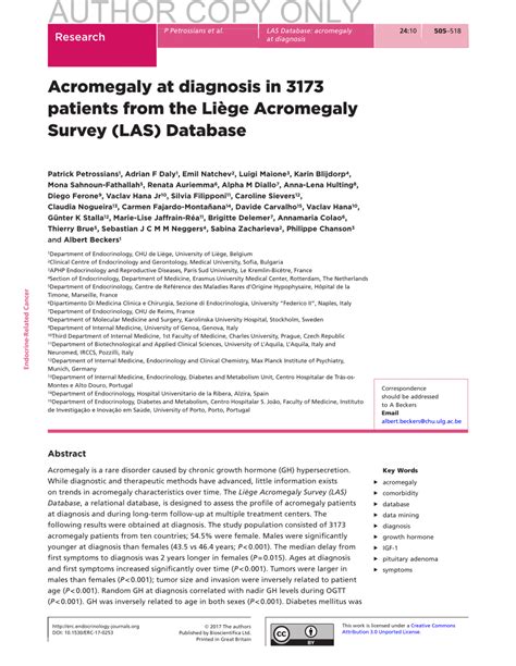 Pdf Acromegaly At Diagnosis In 3173 Patients From The Liège