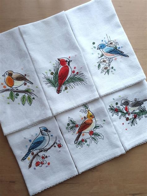 Новый год Сервировка стола Салфетки Машинная вышивка