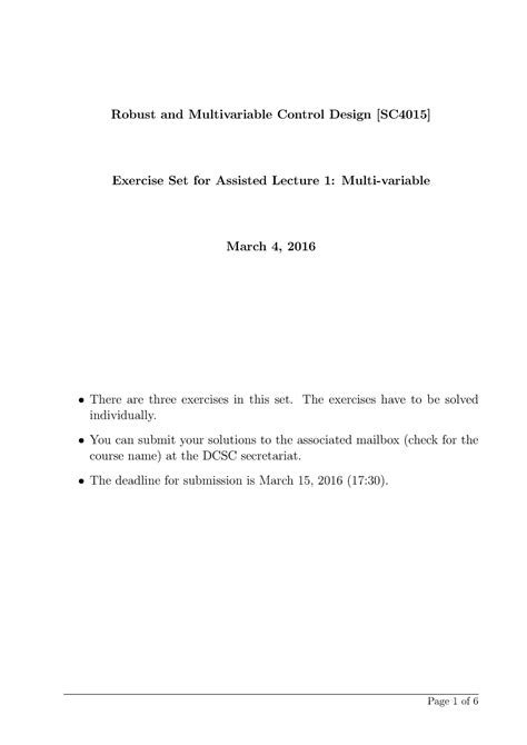 Robust And Multivariable Control Design Tutorial Work Answers Al1