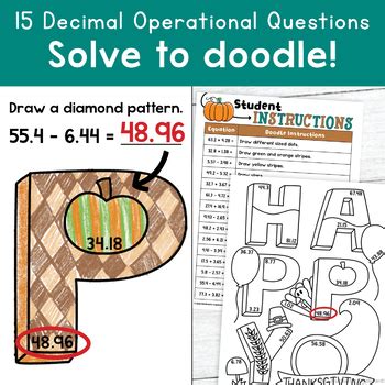 Thanksgiving Math DECIMALS Addition Subtract Multiply Divide Activity Craft