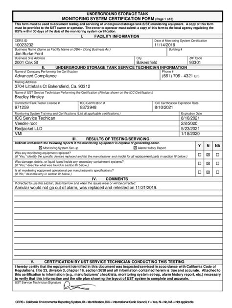 Fillable Online Docs Bakersfieldcity Monitoring System Certification Form Page 1 Of 6 Fax