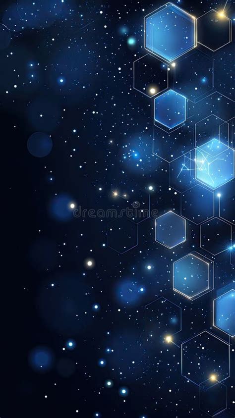Abstract Futuristic Design With Glowing Hexagons And Connections On A Dark Blue Background