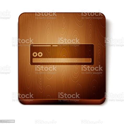 흰색 배경에 격리 된 갈색 에어컨 아이콘입니다 분할 시스템 에어컨 시원하고 차가운 온도 조절 시스템 나무 사각형 버튼입니다 벡터 일러스트레이션 0명에 대한 스톡 벡터 아트