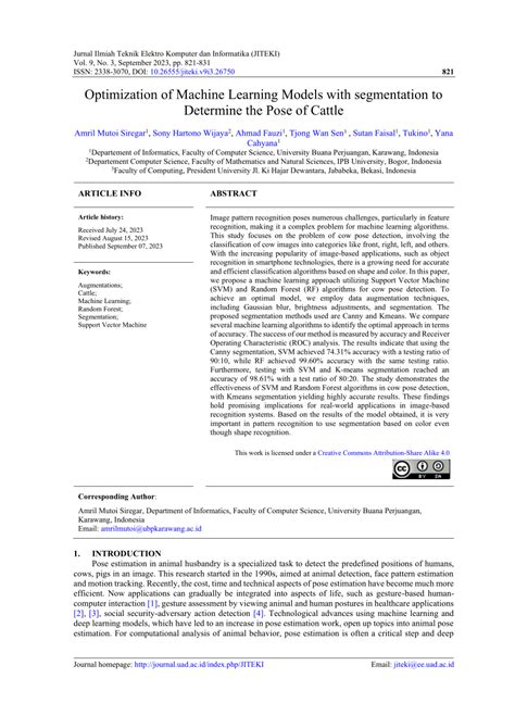 PDF Optimization Of Machine Learning Models With Segmentation To Determine The Pose Of Cattle