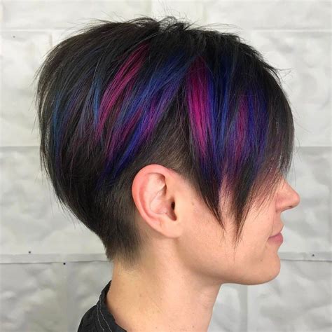 Long Pixie Undercut With Highlights Pixie Haircut With Color Streaks