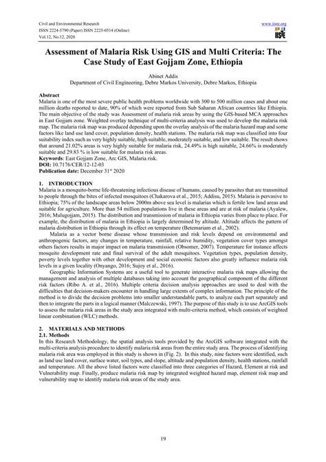 Pdf Assessment Of Malaria Risk Using Gis And Multi Criteria Dokumen Tips