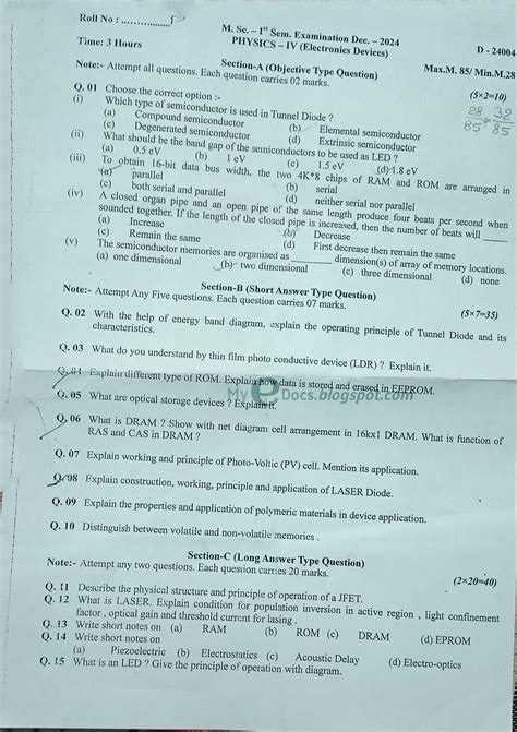 Msc Physics Sem 1 2024 Question Papers Myedocs • मेरे लेख्य