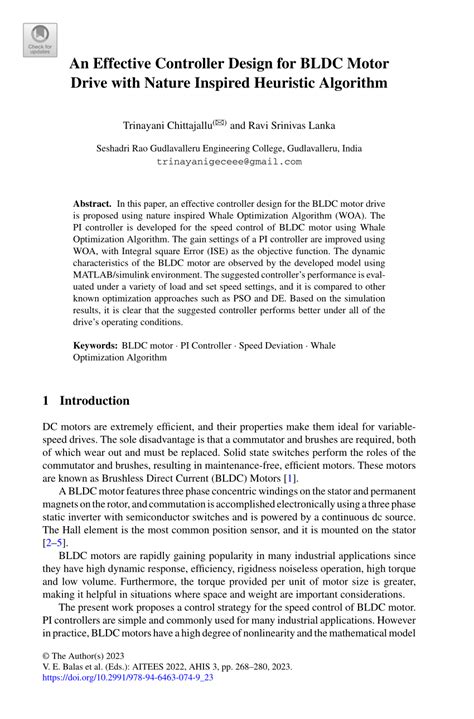 Pdf An Effective Controller Design For Bldc Motor Drive With Nature Inspired Heuristic Algorithm