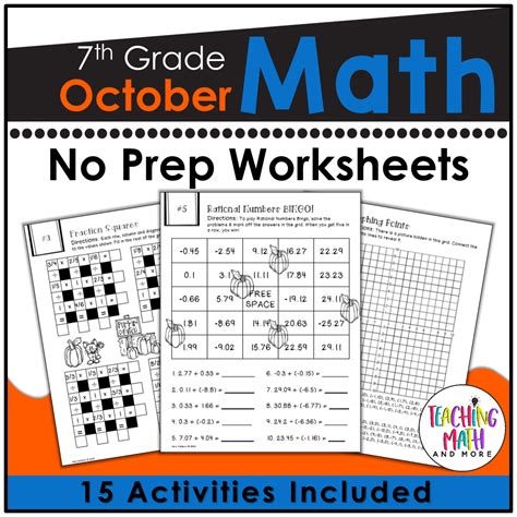 7th Grade October Math Worksheets Worksheets Library