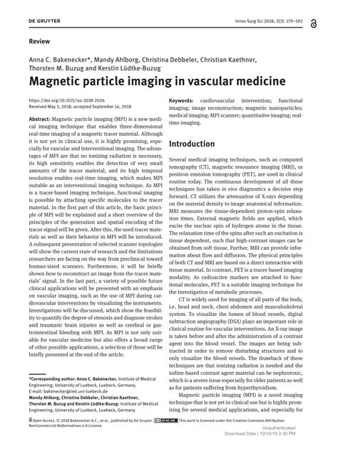 Pdf Magnetic Particle Imaging In Vascular Medicine