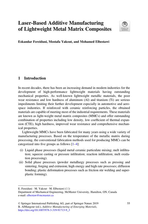 Pdf Laser Based Additive Manufacturing Of Lightweight Metal Matrix Composites