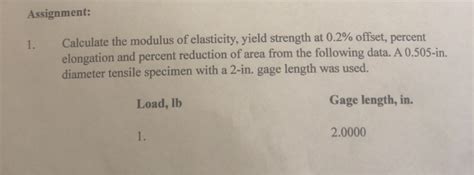 Solved Assignment Calculate The Modulus Of Elasticity Chegg