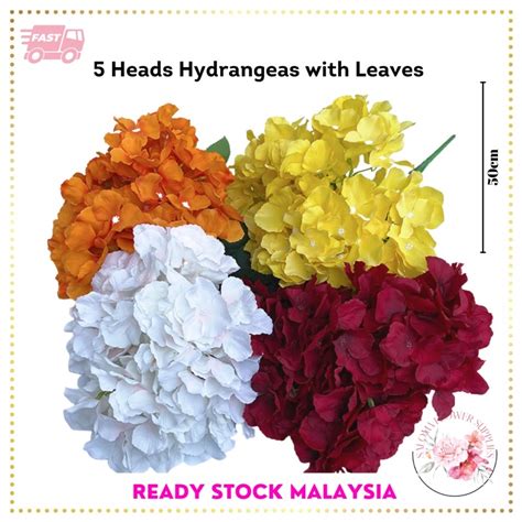 Artificial Hydrangea 5 Heads Flower With Leaves Wedding Decorations