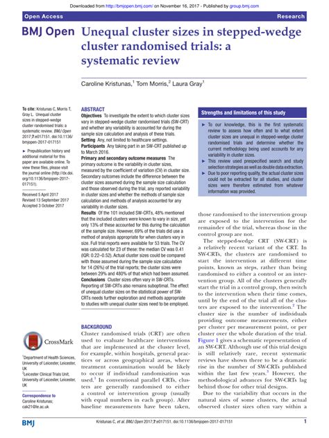 Pdf Unequal Cluster Sizes In Stepped Wedge Cluster Randomised Trials A Systematic Review