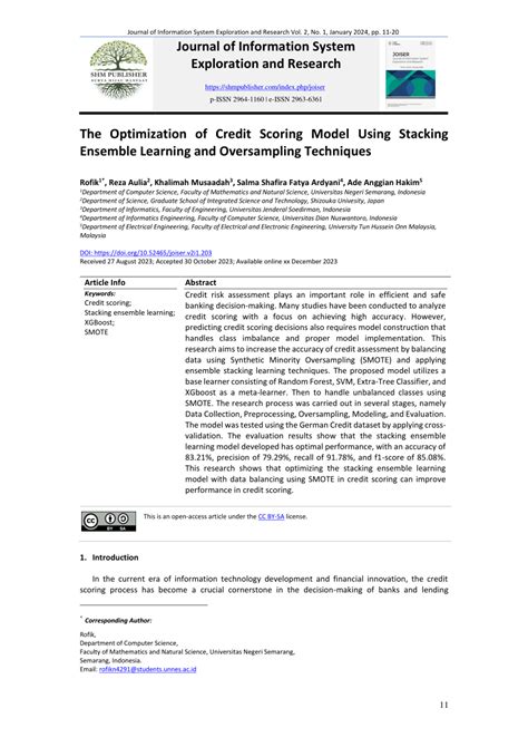 Pdf Optimization Of Credit Scoring Model Using Stacking Ensemble