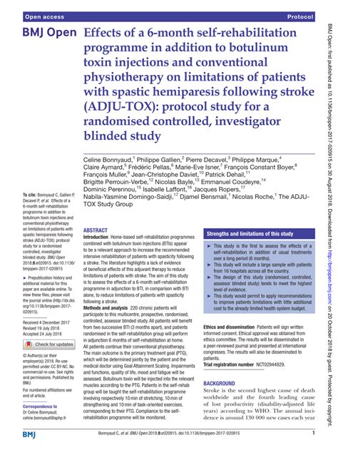 Pdf Effects Of A 6 Month Self Rehabilitation Programme In Addition To Botulinum Toxin