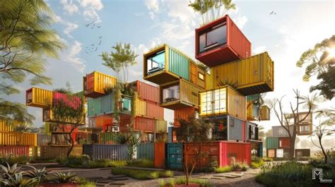 Premium Photo Life In A Stacked Shipping Container Complex
