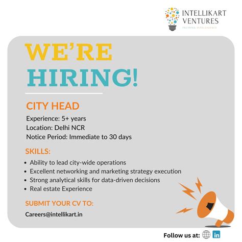 Intellikart Ventures Llp On Linkedin Hiring Cityhead Experienced Leader Realestate