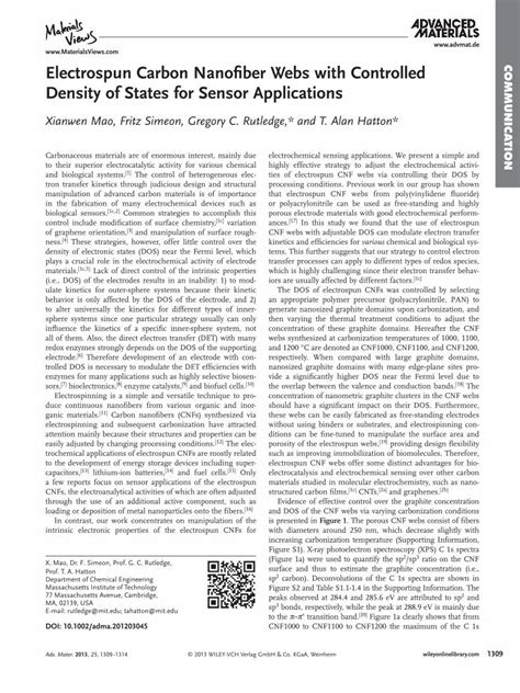 pdf electrospun carbon nanofiber webs with controlled density of