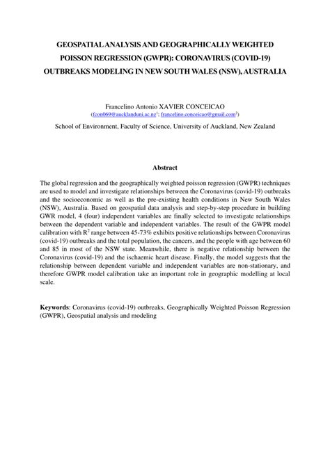 PDF Geospatial Analysis And Geographically Weighted Poisson Regression Gwpr Coronavirus