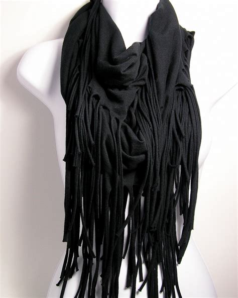 Black Fringe Scarf T Shirt Scarves Black Fringe Infinity Scarves Fringe