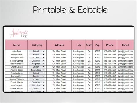 Address Tracker Template Excel Spreadsheet Address Book Address Log Contact Directory Client