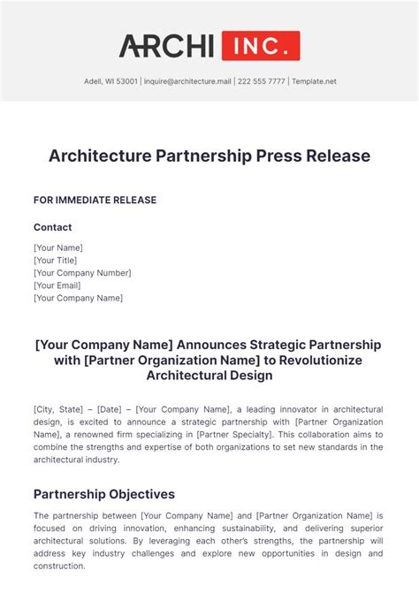 Free Architecture Partnership Press Release Template To Edit Online