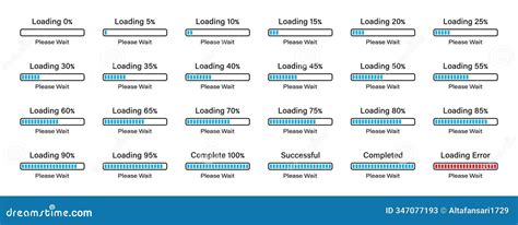 Percentage Loading Rectangular Bar Infographics Set Progressing From 0