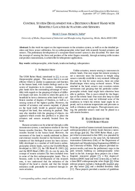 pdf control system development for a dexterous robot hand with