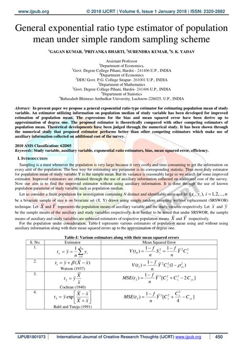 Pdf General Exponential Ratio Type Estimator Of Population Mean Under
