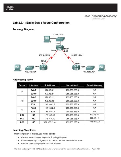 Cisco Static Route Configuration Lab