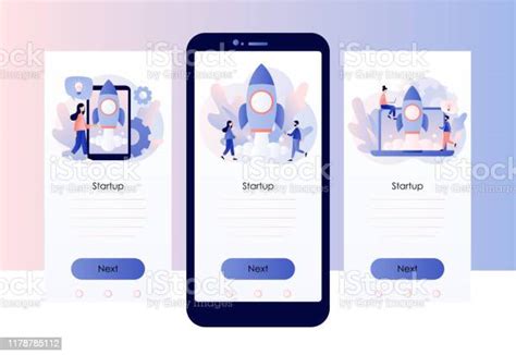 비즈니스 시작 개념입니다 휴대 스마트 폰을위한 화면 템플릿 현대 평면 만화 스타일입니다 벡터 일러스트레이션 개발에 대한 스톡 벡터 아트 및 기타 이미지 Istock