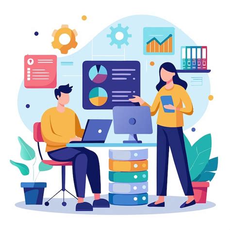 Man And Woman Exploring Database Concepts Collaboratively Premium Ai