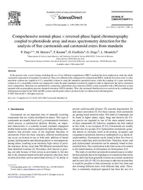 Pdf Comprehensive Normal Phase×reversed Phase Liquid Chromatography Coupled To Photodiode