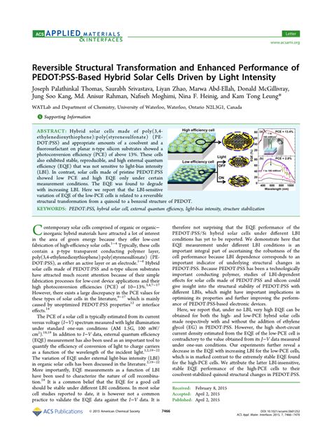 Pdf Reversible Structural Transformation And Enhanced Performance Of Pedot Pss Based Hybrid