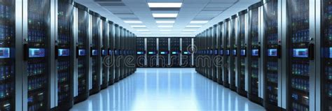 Modern Data Center With Rows Of Network Servers Cloud Computing And Technology Concept Stock