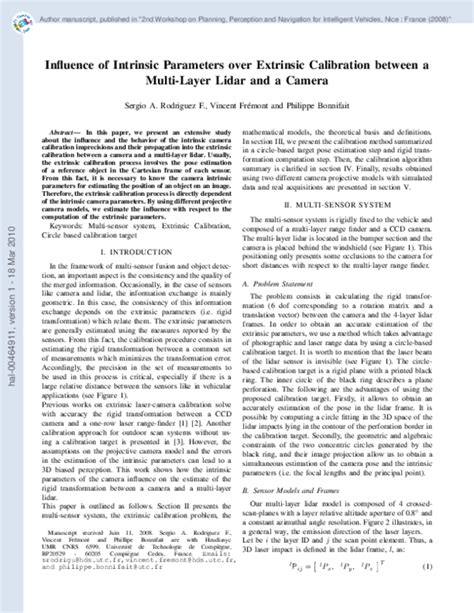 Pdf Influence Of Intrinsic Parameters Over Extrinsic Calibration