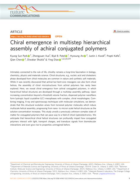 Pdf Chiral Emergence In Multistep Hierarchical Assembly Of Achiral