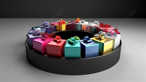 부드러운 둥근 모서리가 있는 선물로 채워진 3d 연단 최소한의 장면 3d 장면 연단 모형 배경 일러스트 및 사진 무료