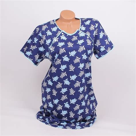 Памучна нощница за родилки и кърмачки в цвят индиго със сини костенурки Fashion Womens Top