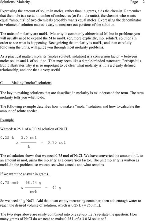 Solutions Worksheet Answer Key