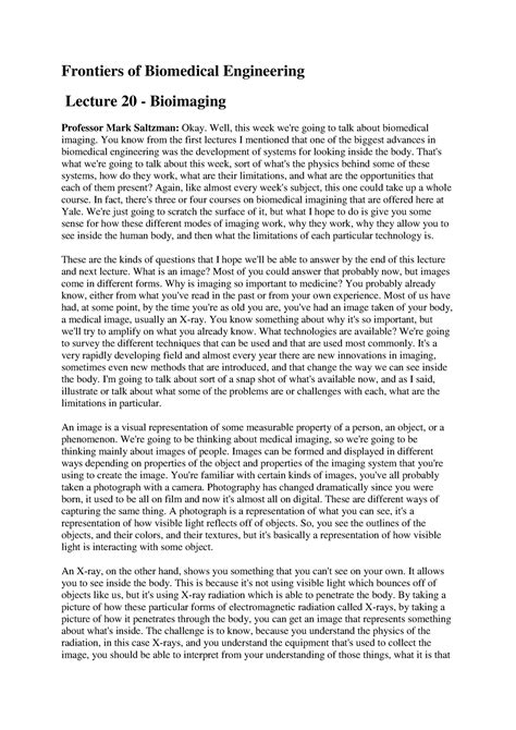 Lecture Bioimaging Frontiers Of Biomedical Engineering Lecture Bioimaging Professor